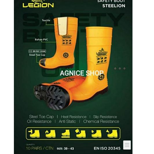 Jual Rekomendasi Sepatu Boot Rubber Safety LEGION Karet Ujung BESI ...