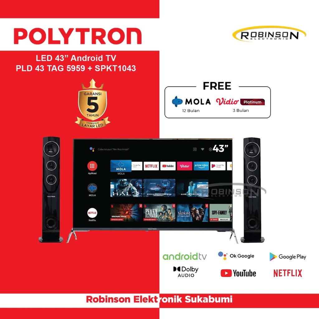 Jual LED TV Polytron 43inch PLD 43 TAG 9959 + SPKT1043 Android TV ...