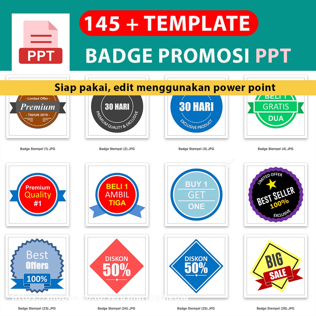 Jual 145 Template Desain Badge Promosi PPT (Siap Edit) | Shopee Indonesia