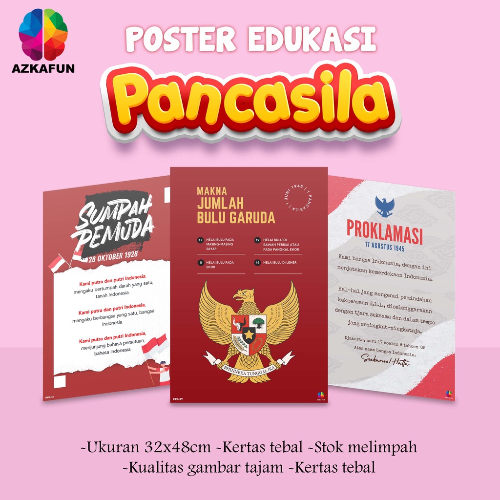 Jual Poster Sekolah PANCASILA - Poster edukasi anak - poster sumpah ...