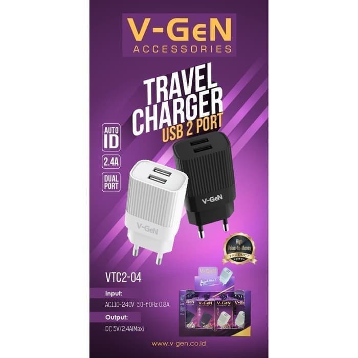 Jual Adaptor V-GEN 2 Port VTC2-04 Kotak 2.4A Kepala Charger | Shopee ...