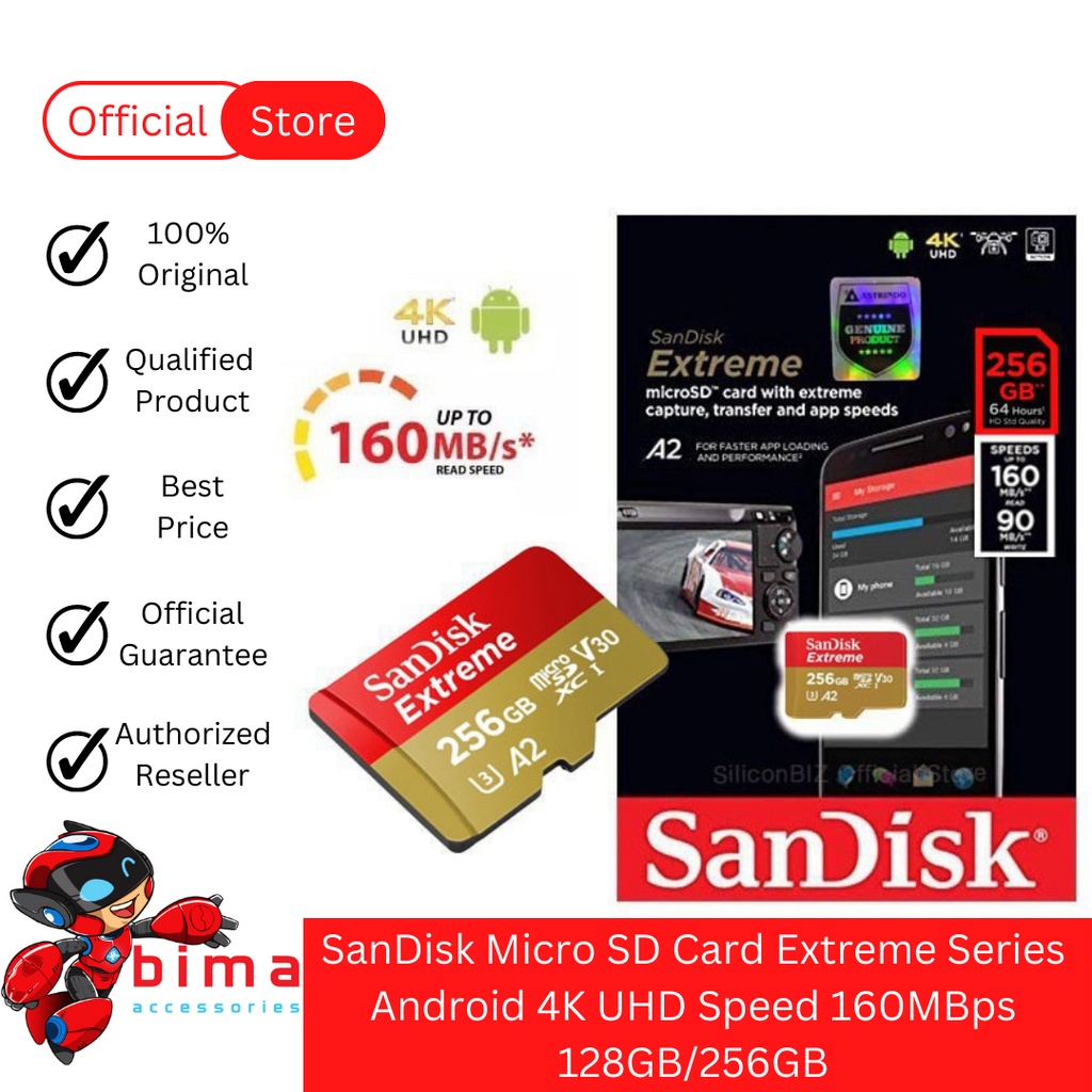 Jual SANDISK Memory Card Micro SD 128GB / 256GB CLASS 10 Speed 160Mbps Extreme Series micro sd ...