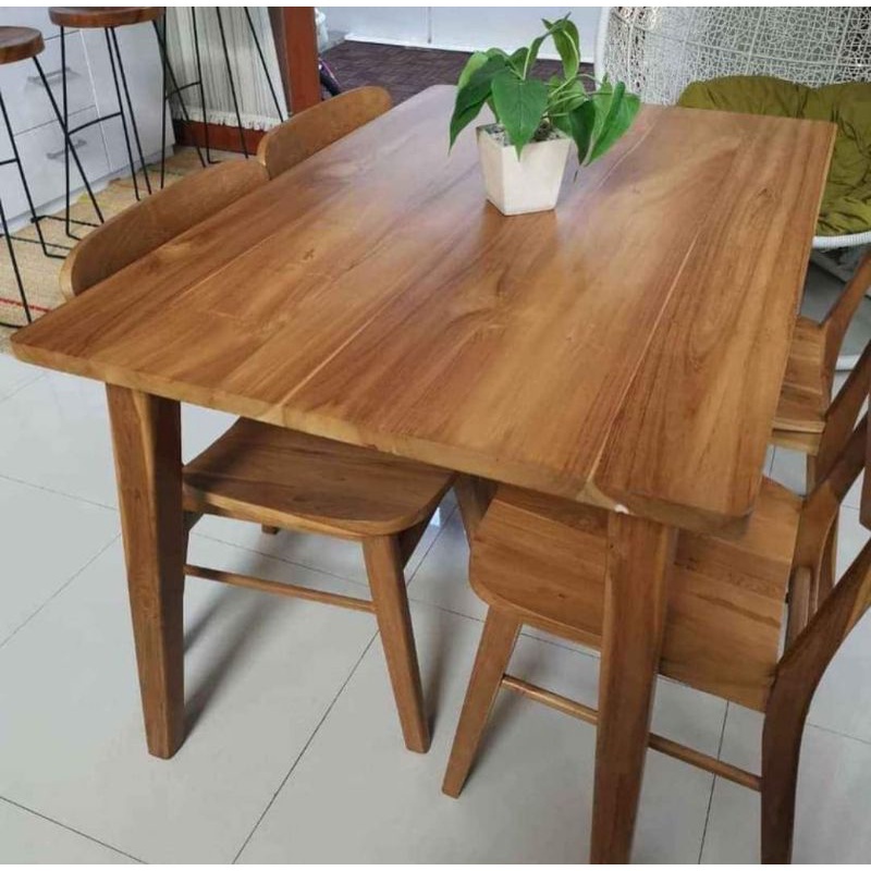 Jual Meja Makan Set Kayu Jati Finishing Natural | Shopee Indonesia