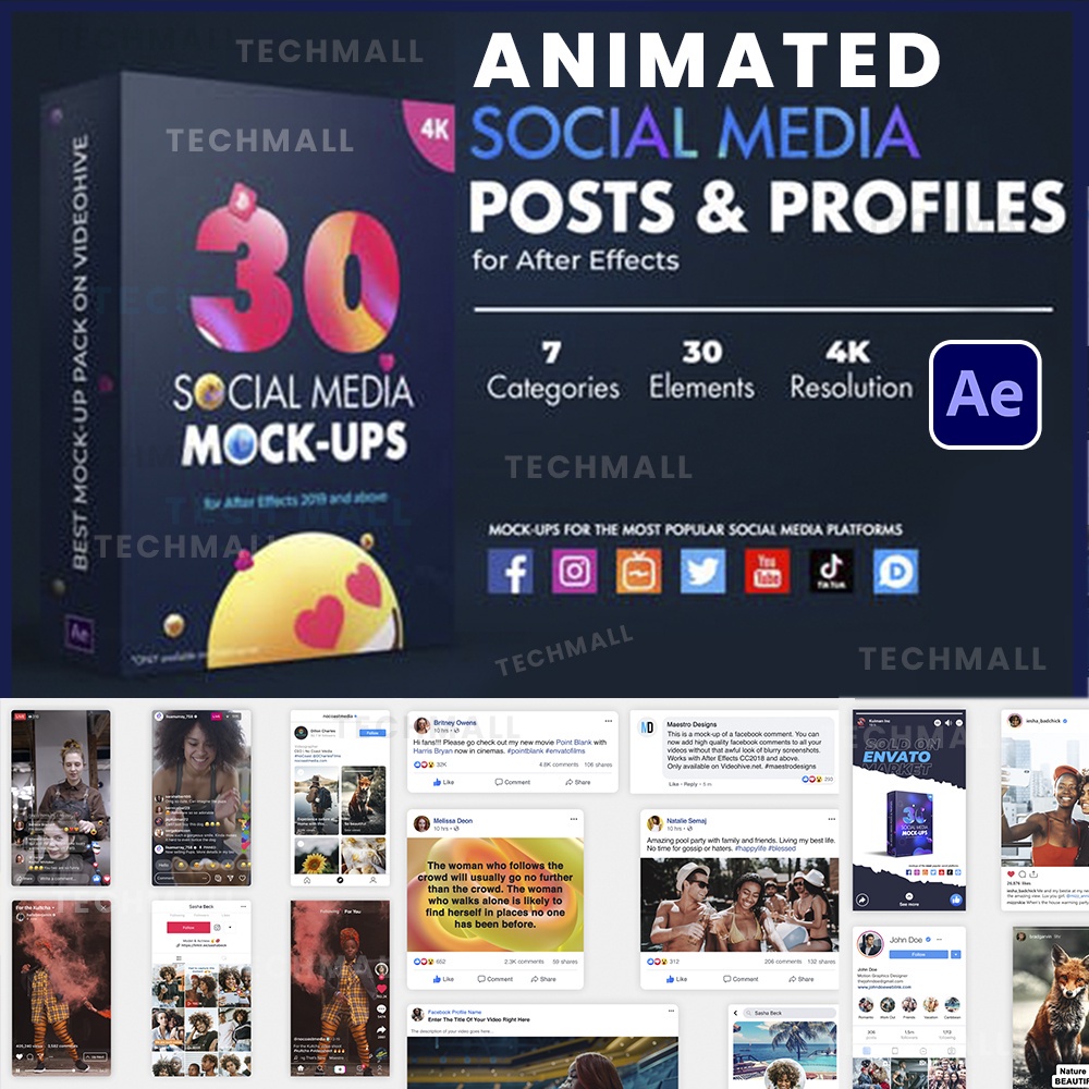 Jual NS Animated Social Media Posts & Profiles Mockup Template for AE ...