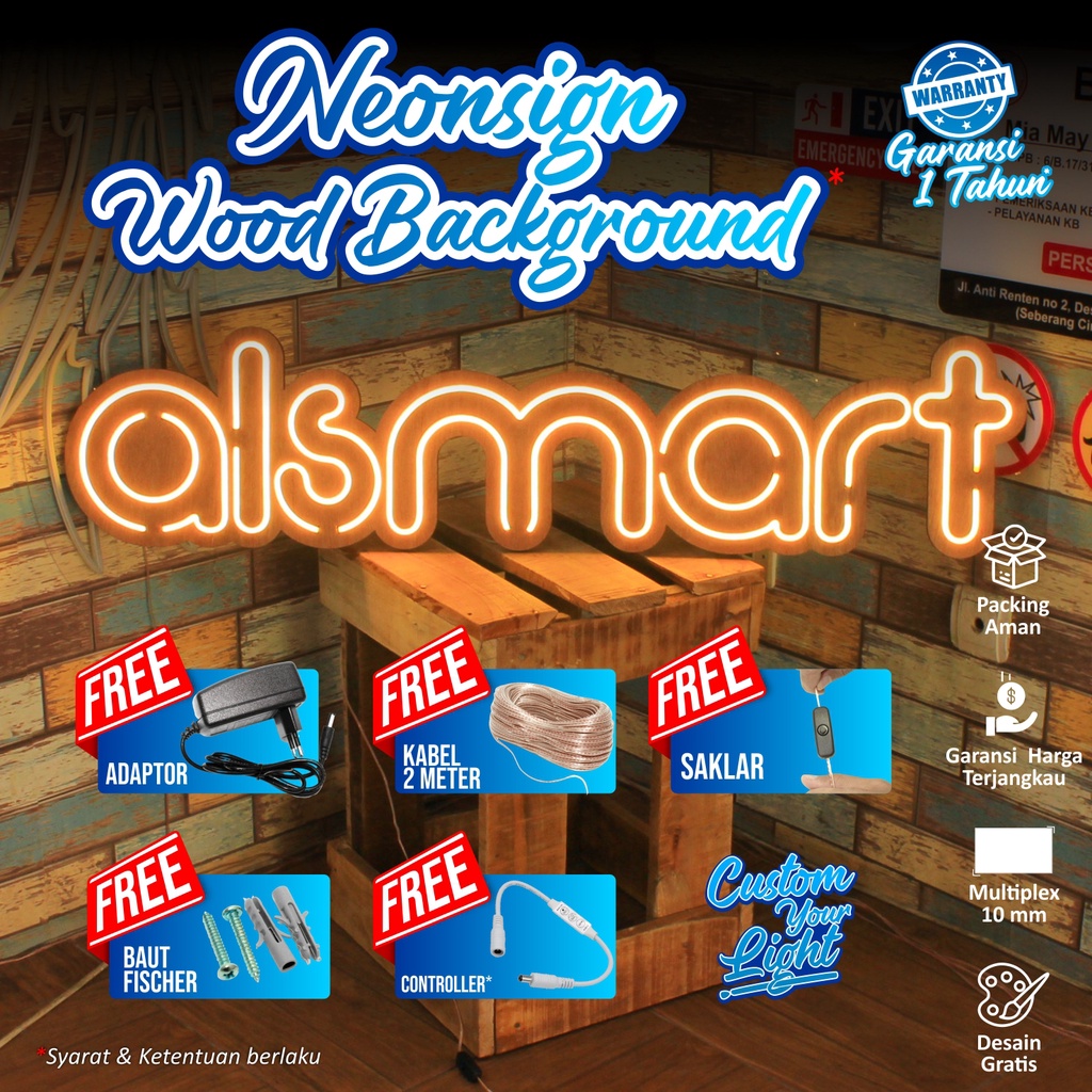 Jual Neonsign Custom Wood Background | Shopee Indonesia