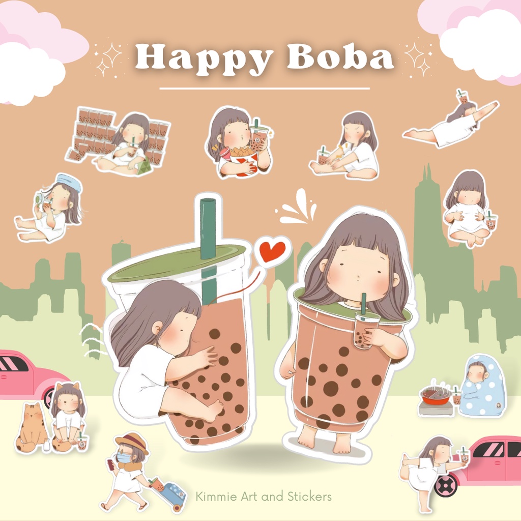 Jual [21 pcs] Stiker Lucu Happy Boba Stiker Cewek Pecinta Boba ...