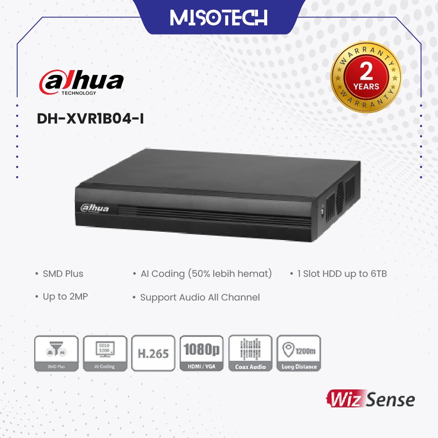 Jual Dahua DH-XVR1B04-I DVR 4 Channel 2MP XVR 1080N 1 SATA AI WizSense Cooper | Shopee Indonesia