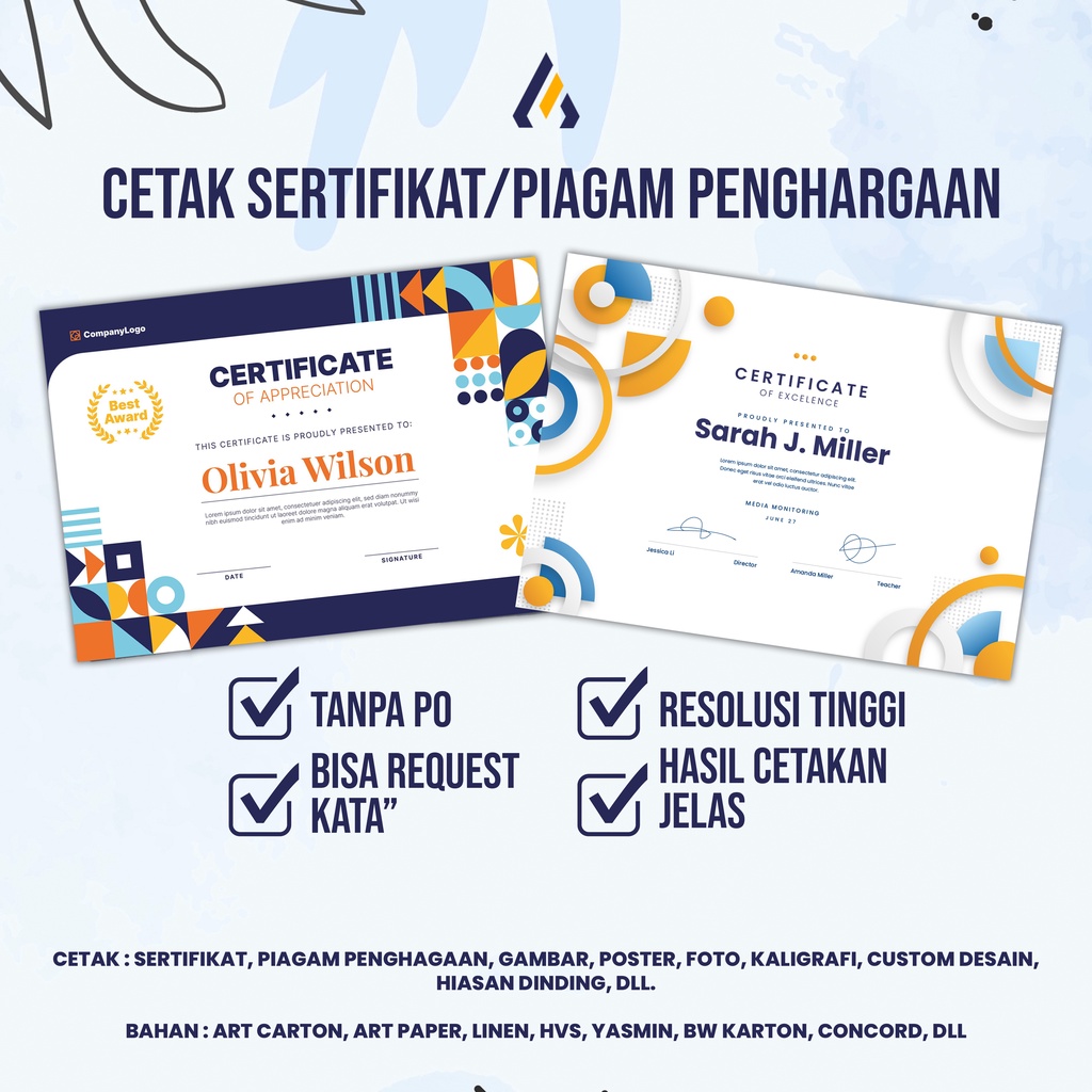 Jual CETAK PIAGAM ATAU SERTIFIKAT FULL COLOR A4&A5 | Shopee Indonesia