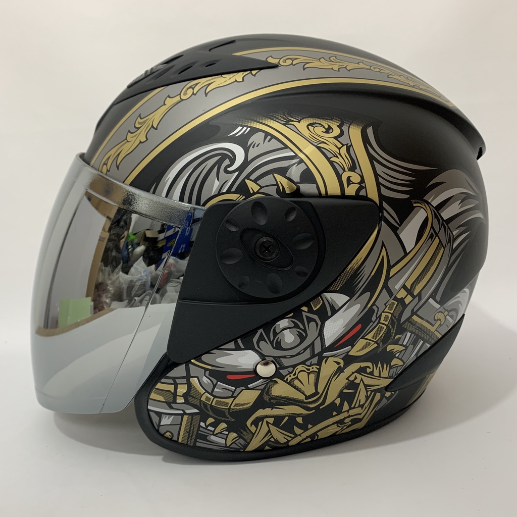 Jual Helm Vision Samurai (Gold) Hitam Doff - Kaca Iridium Silver ...