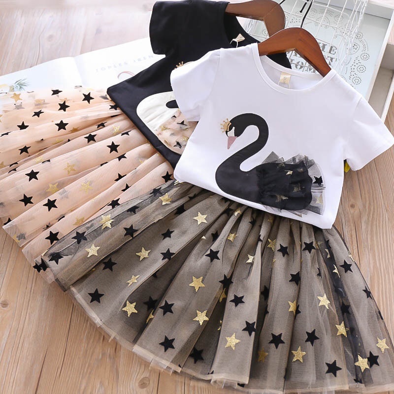 Jual Dress Anak Perempuan Cewek Motif Angsa Setelan Rok Tutu Bintang ...