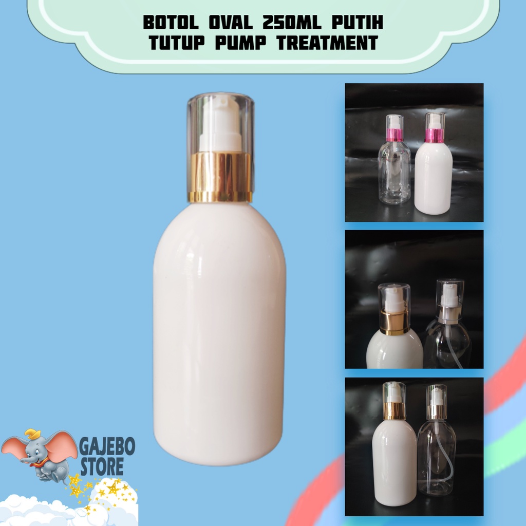 Jual BOTOL OVAL 250ML PUTIH PUMP TREATMENT GOLD SILVER PINK / BOTOL OVAL TUTUP PUMP TREATMENT ...