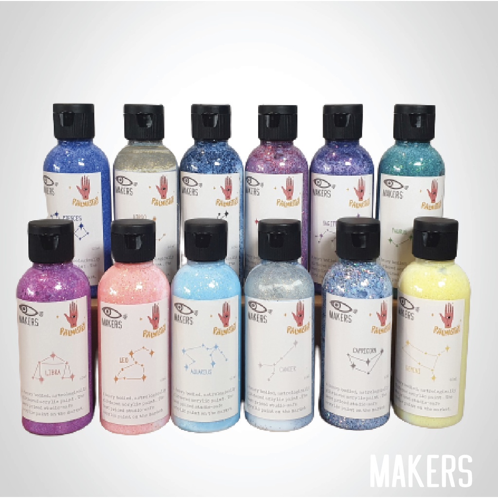 Jual MAKERS Transparent Acrylic Glitter Paint Set - 12 colours | Shopee ...