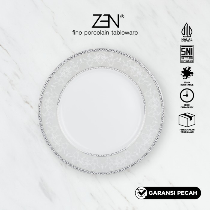 Jual ZEN Piring Makan Keramik Platinum Grey Diameter 27 cm | Shopee ...
