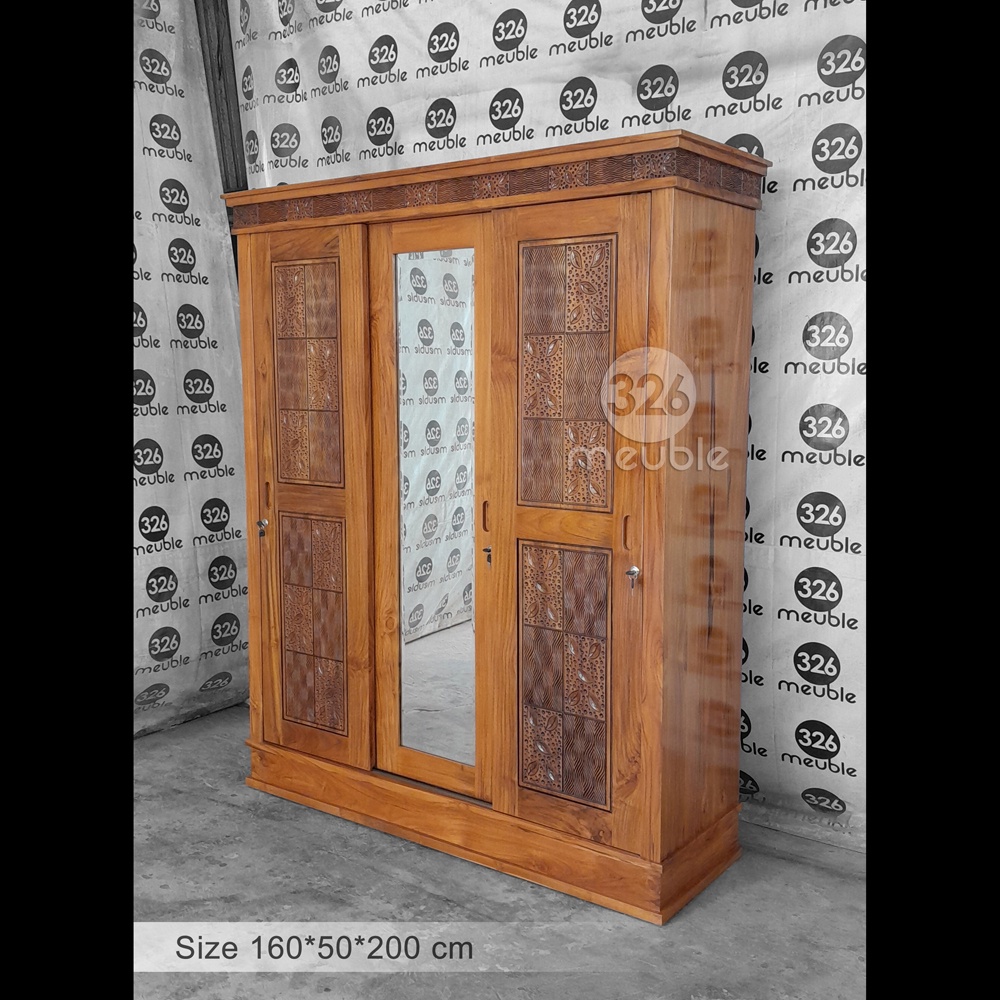Jual Lemari Pakaian 3 Pintu Jati Mebel Jepara - Almari Sliding ...
