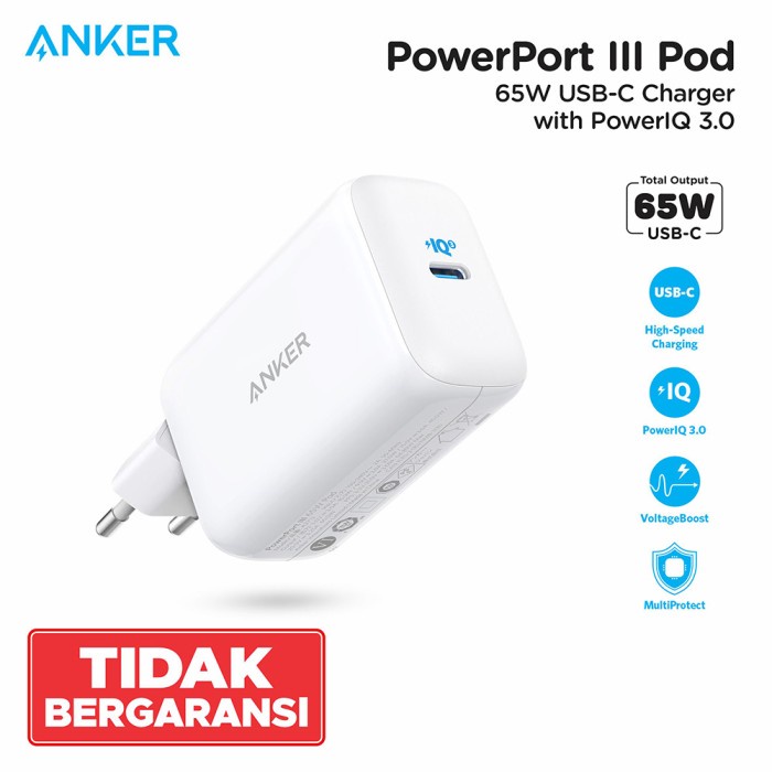 Jual PROMO!! Wall Charger Anker Powerport III Pod 65W - A2712 - Putih ...