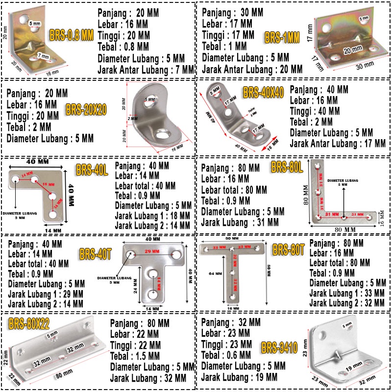 Jual EELIC BRS Bracket sudut siku bahan besi dengan desain sudut 90 ...