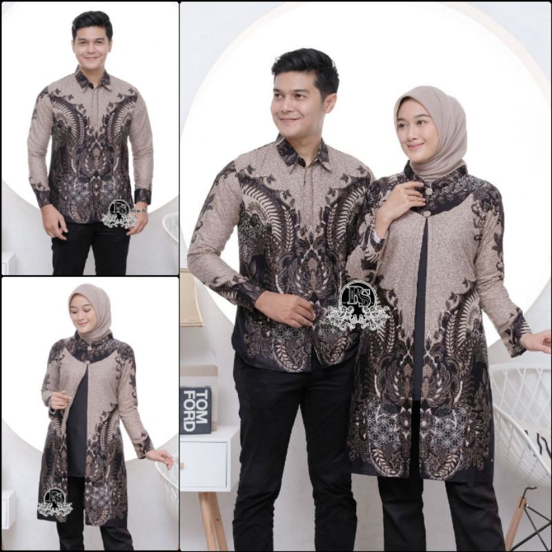 Jual Batik Couple Sania Ruffle Batik Couple Modern Baju Batik Couple ...