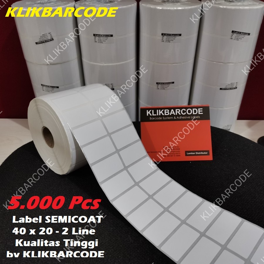 Jual label barcode semoicoated, 4x2 cm,40x20 mm, 2baris,gap porporasi,5 ...