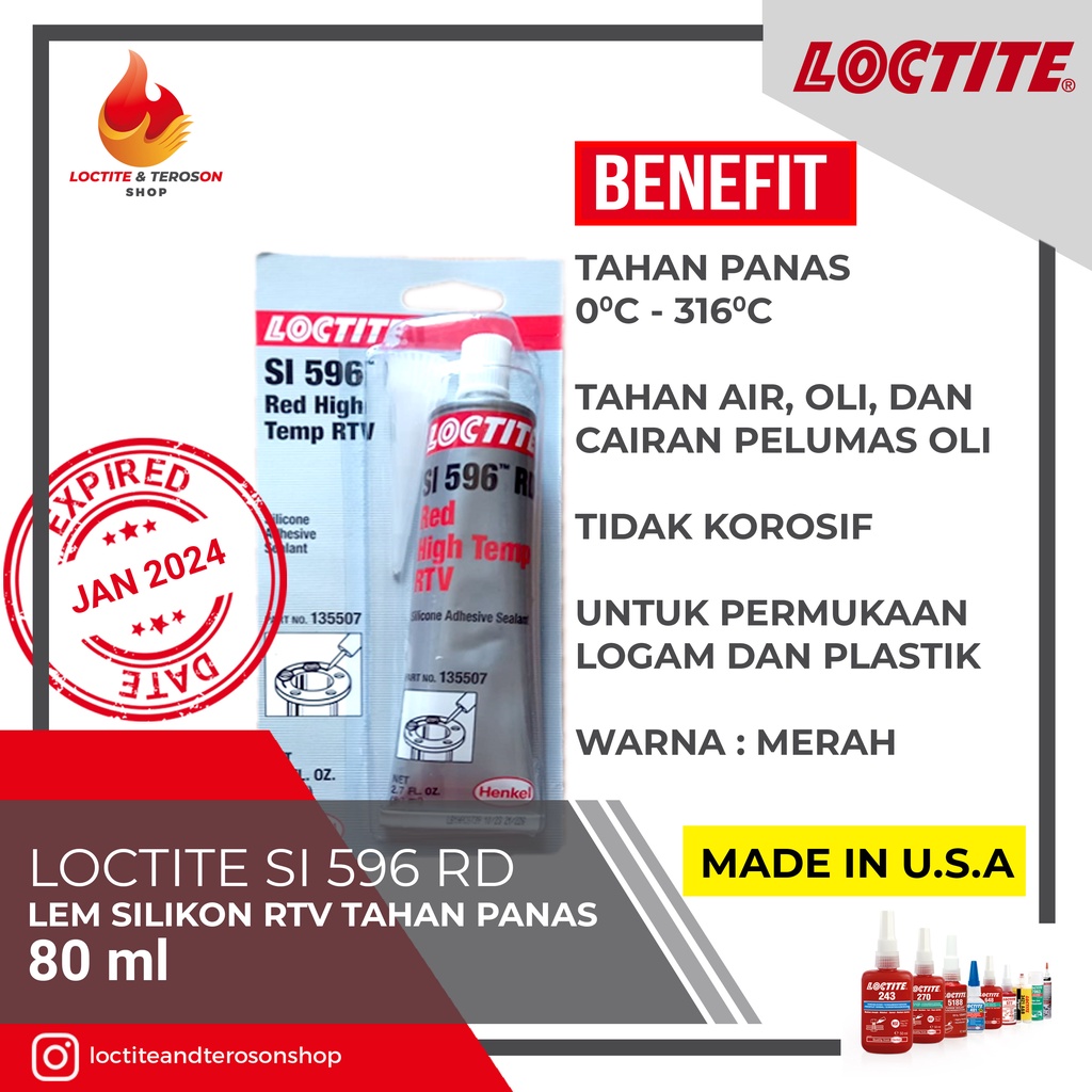 Jual LEM SILIKON RTV SEALENT GASKET TAHAN PANAS TINGGI LOCTITE 596 80ML ...