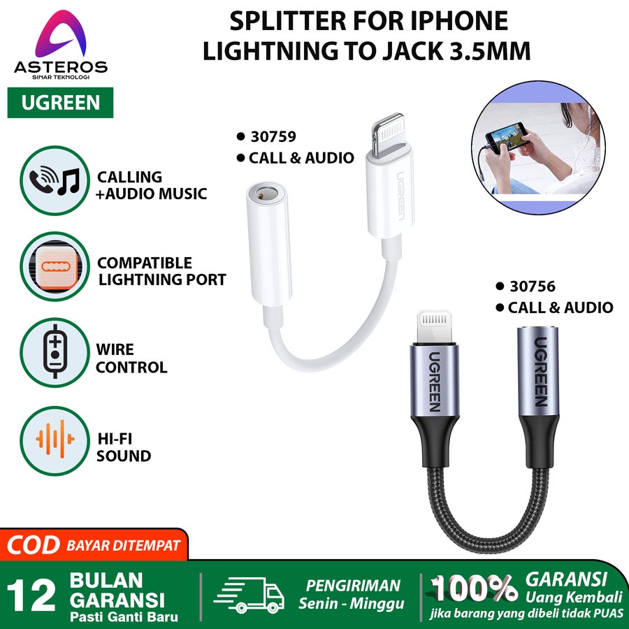 Jual UGREEN Converter Splitter iPhone Mfi Lightning To Jack 3.5Mm Audio Call Open Mic | Shopee ...