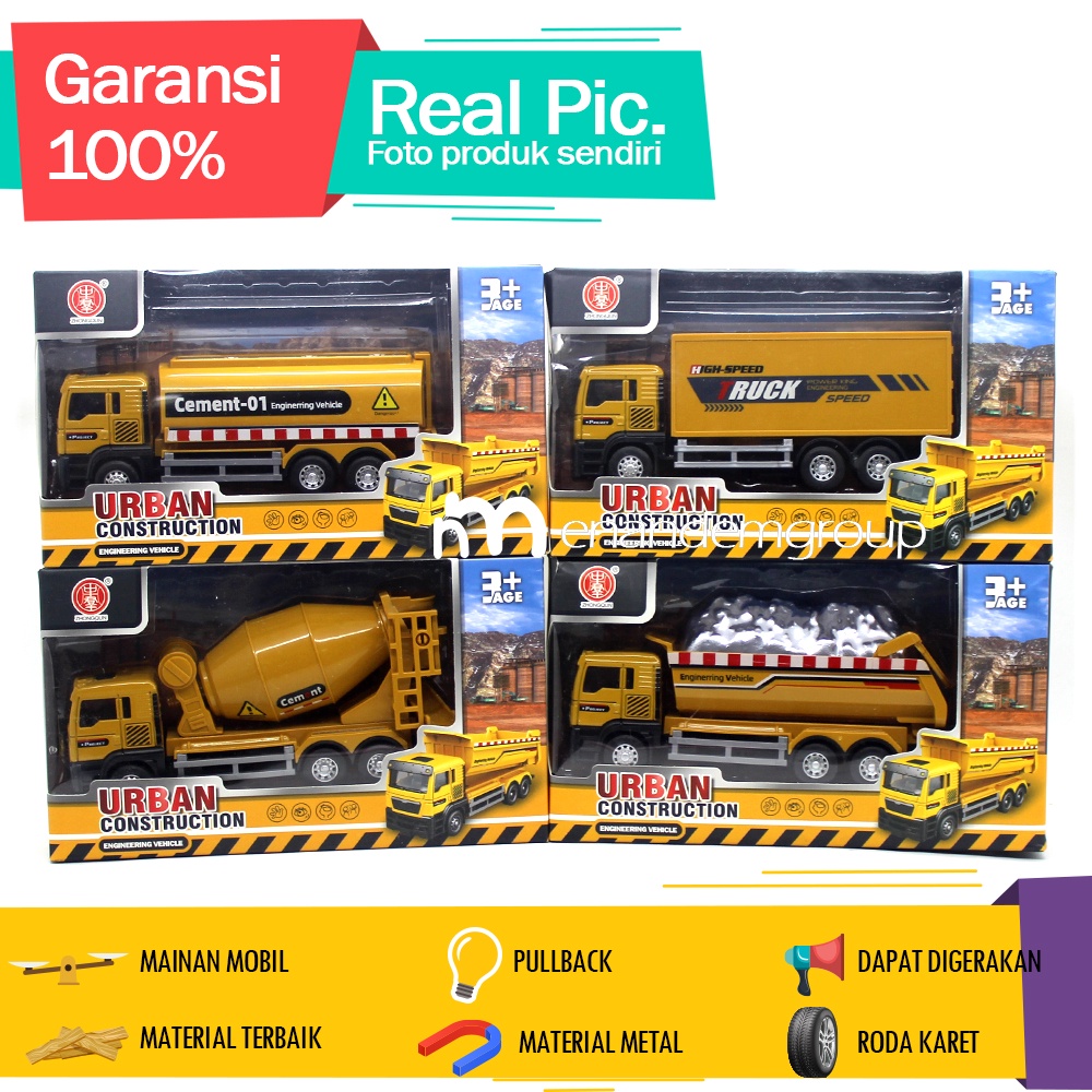 Jual Diecast Miniatur Mainan Mobil Truk Dump Molen Box Metal Pullback ...