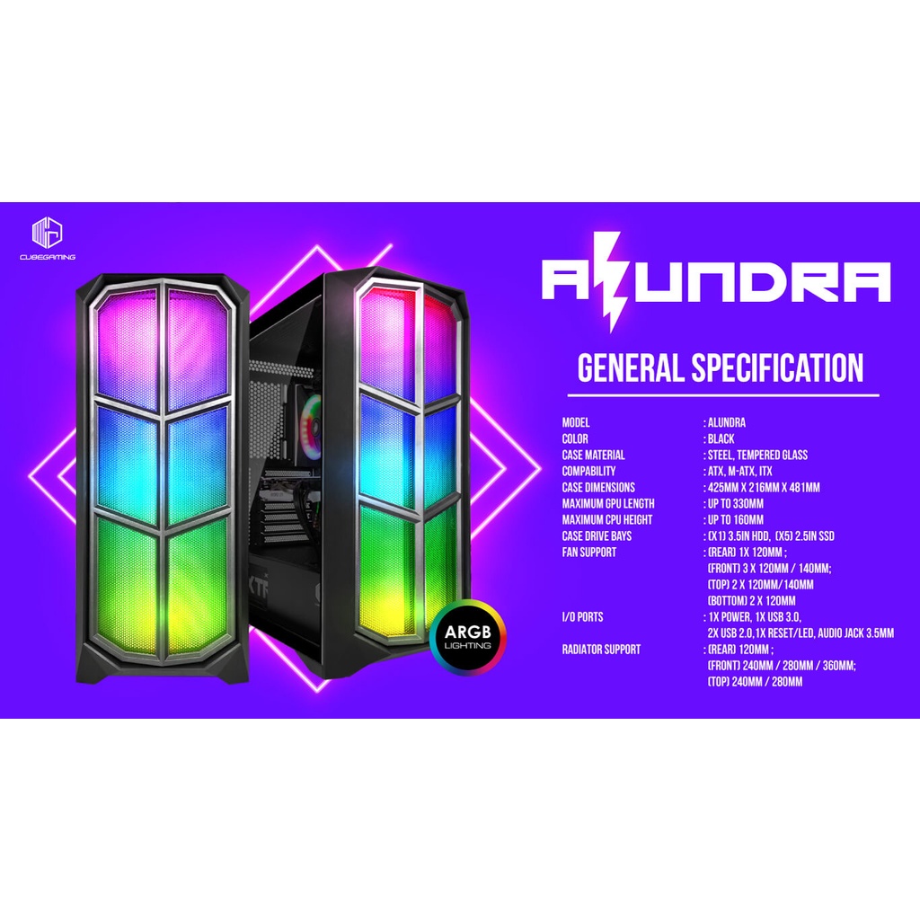 Jual CUBE GAMING ALUNDRA - ATX - LEFT SIDE TEMPERED GLASS - PSU COVER ...