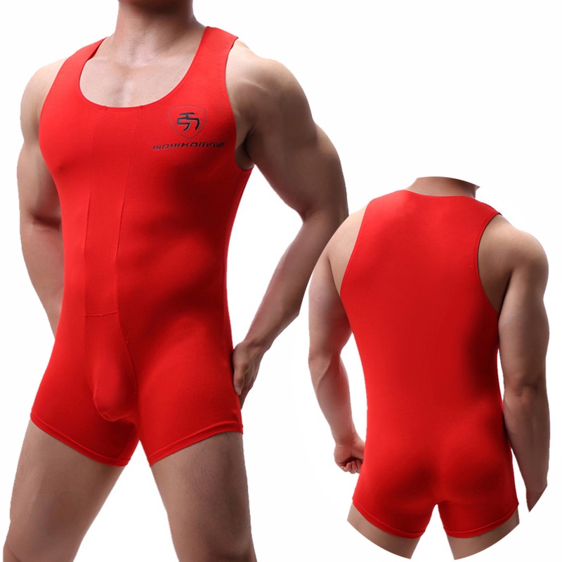 Jual Sexy Men Undershirts Wrestling Singlet One Piece Leotard Sports Men Bodysuit Seamless