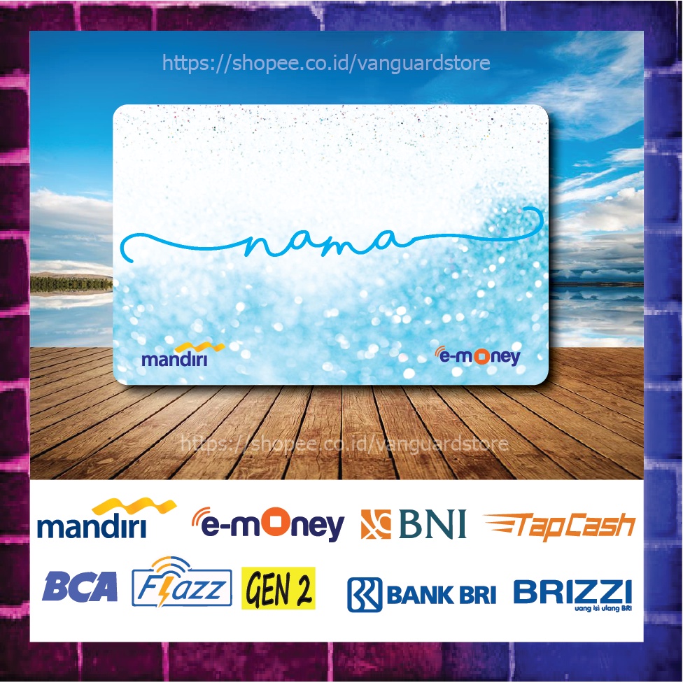 Jual KARTU E MONEY E TOLL CUSTOM NAMA PUTIH GLITER BLUE KUMPULAN EMONEY ...