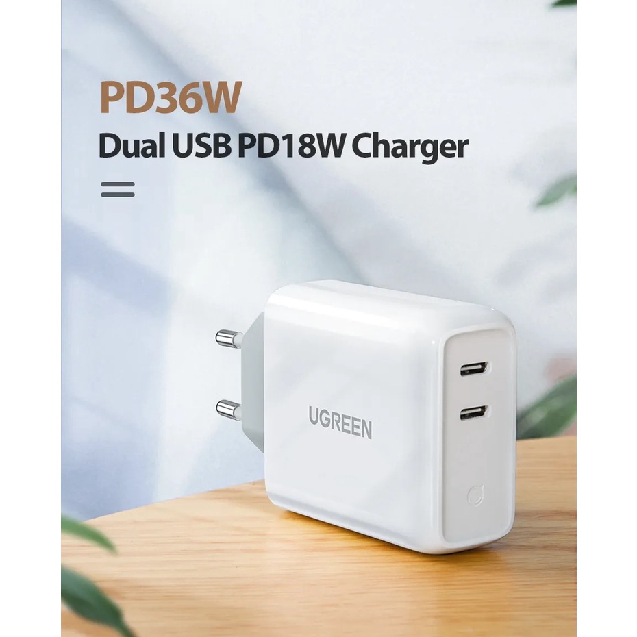 Jual UGREEN Adaptor Charger PD36W Dual USB type C 18W PD QC3.0 FastCharging | Shopee Indonesia