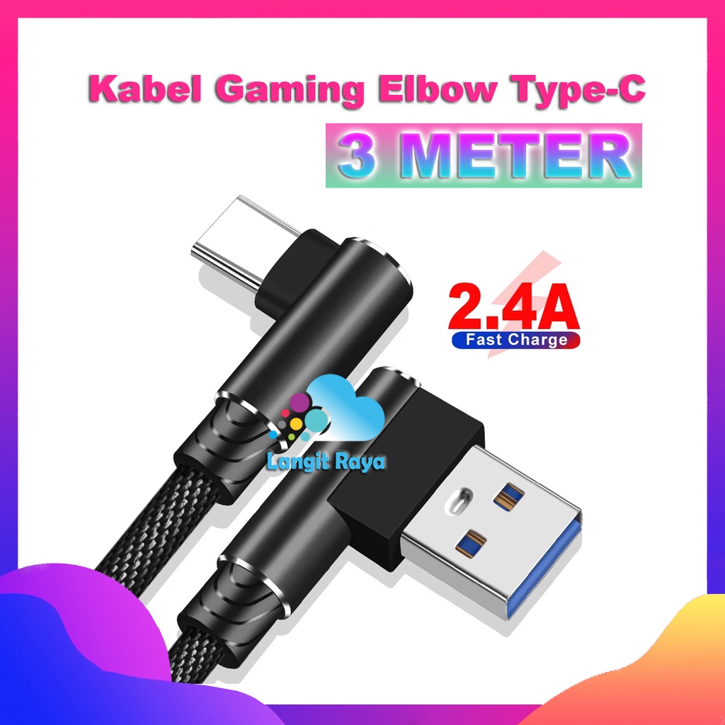 Jual Kabel Data Type C Panjang 3 Meter Elbow Gaming A46 USB Charger ...