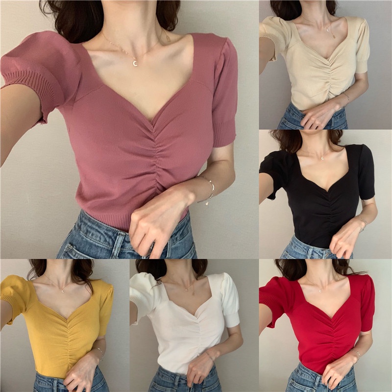 Jual CROP SERUT LENGAN PENDEK RAJUT | Shopee Indonesia