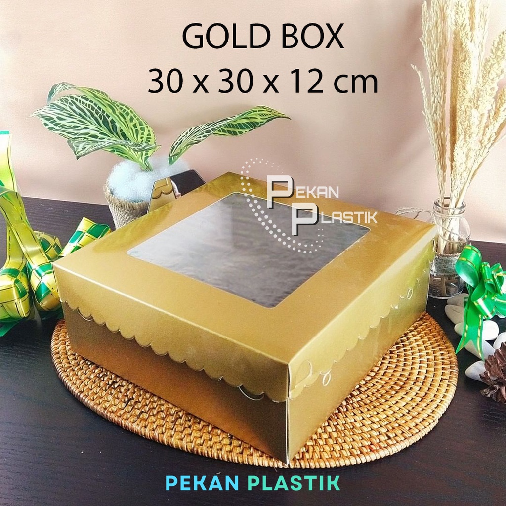 Jual 5 pcs Dus Box Gold Emas + Tutup mika bening (30x30) | Shopee Indonesia