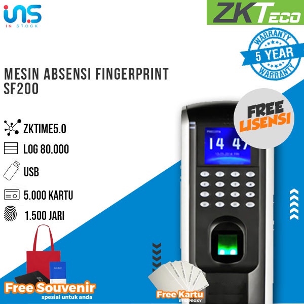 Jual Mesin Absensi Fingerprint Dan Kartu ZKTECO SF200 Bisa Akses Kontrol Pintu | Shopee Indonesia