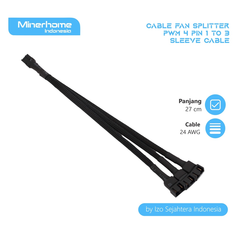 Jual Kabel PWM Fan Splitter 4 Pin 1 to 3 Sleeve Cable High Quality ...