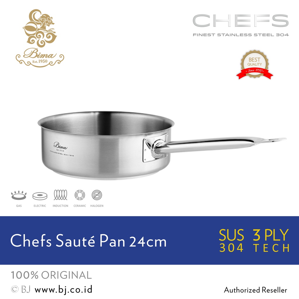 Jual BIMA - CHEFS Saute Pan 24 cm Stainless Steel SUS304 | Shopee Indonesia