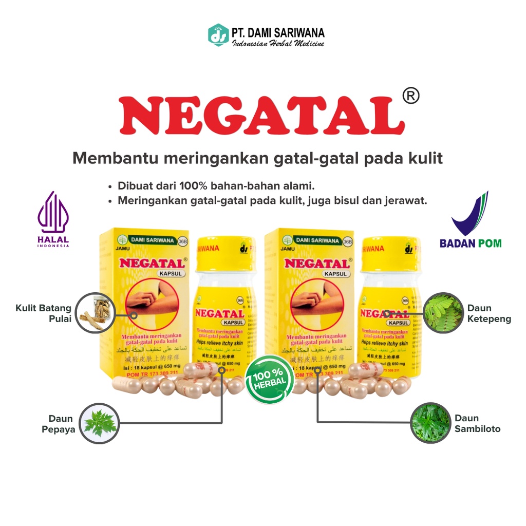 Jual Obat Herbal NEGATAL 18 Kapsul Meredakan Masalah Kulit Gatal Bisul ...