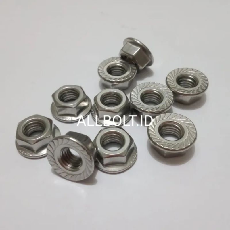 Jual (paket 5pcs) Mur flange stainless mur baut 12/8mm ( 5 biji ...