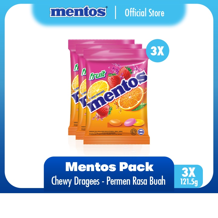 Jual Mentos Chewy Dragees Fruit (364.5g) - Permen Mint Rasa Buah (3 ...