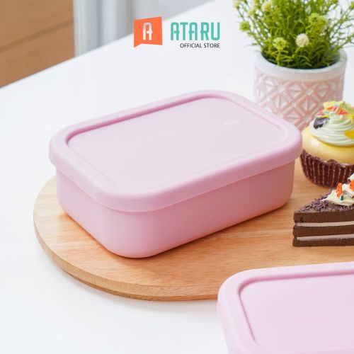 Jual Ataru 700 ml Wadah Makanan Silikon Rectangle - Pink Lunch Box Food ...