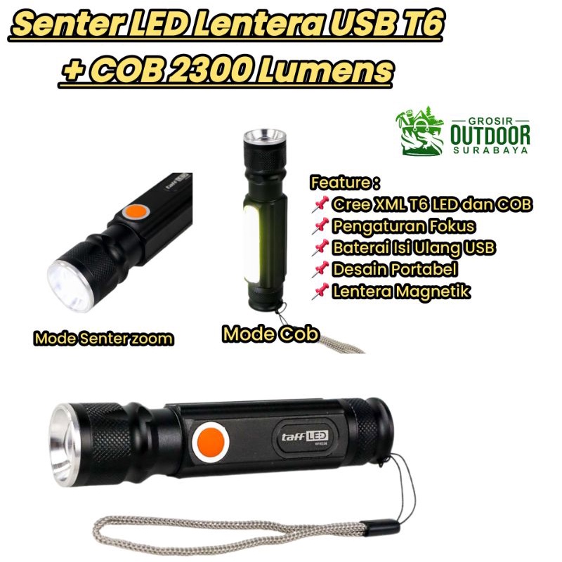 Jual Senter LED Lentera USB T6 + COB 2300 Lumens | Shopee Indonesia