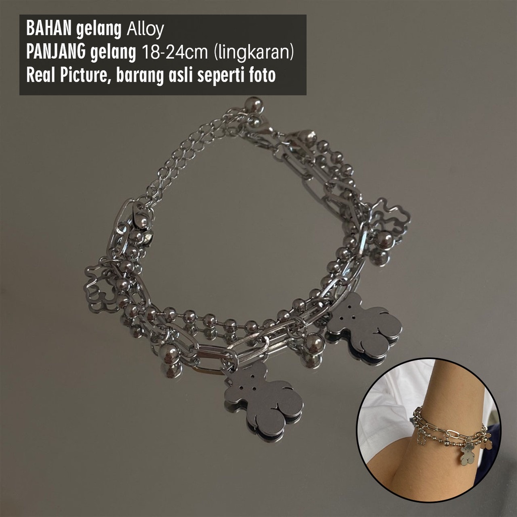 Jual gelang bear love silver rantai rante anak dewasa besi aesthetic ...