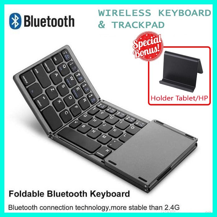 Jual Foldable Wireless Keyboard & Touchpad Bluetooth Lipat Mac iPad hp ...