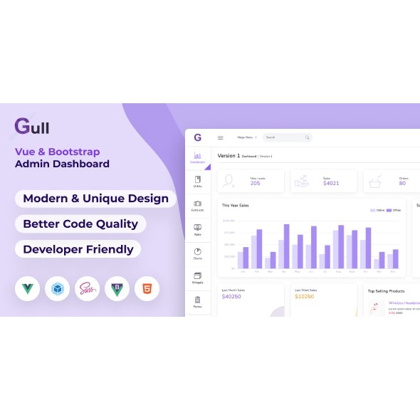 Jual Gull - HTML & Vuejs Admin Dashboard Template | Shopee Indonesia