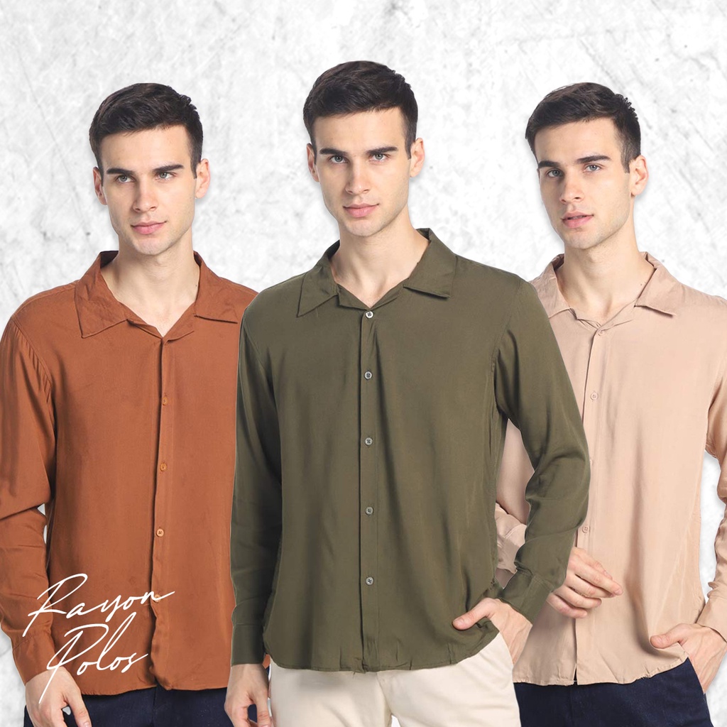 Jual FORTGLASS Long Shirt Rayon Polos Kemeja Pria Polos Lengan Panjang ...