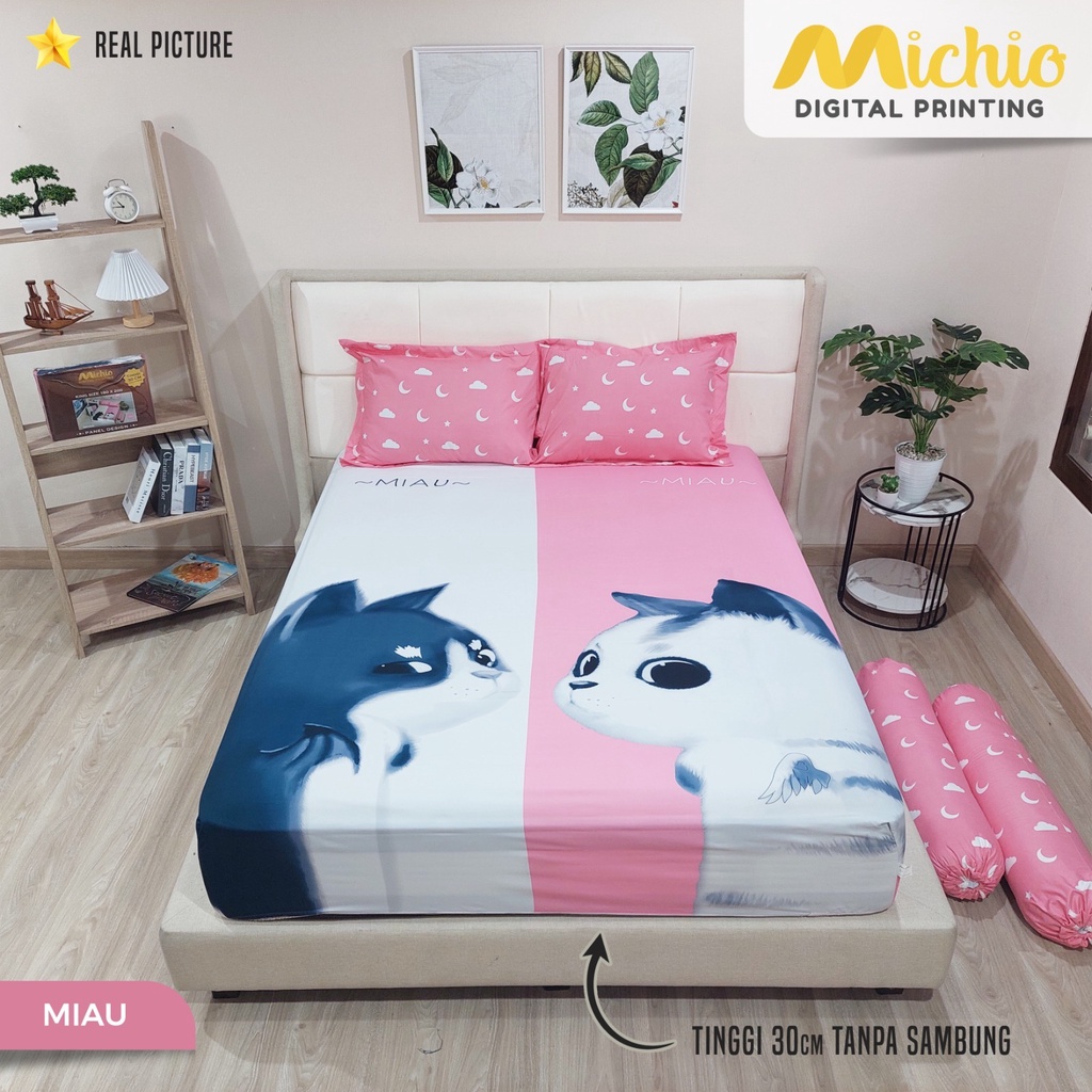 Jual Michio Sprei Digital Printing Kucing Miau 180X200x30 Tinggi 30 cm ...