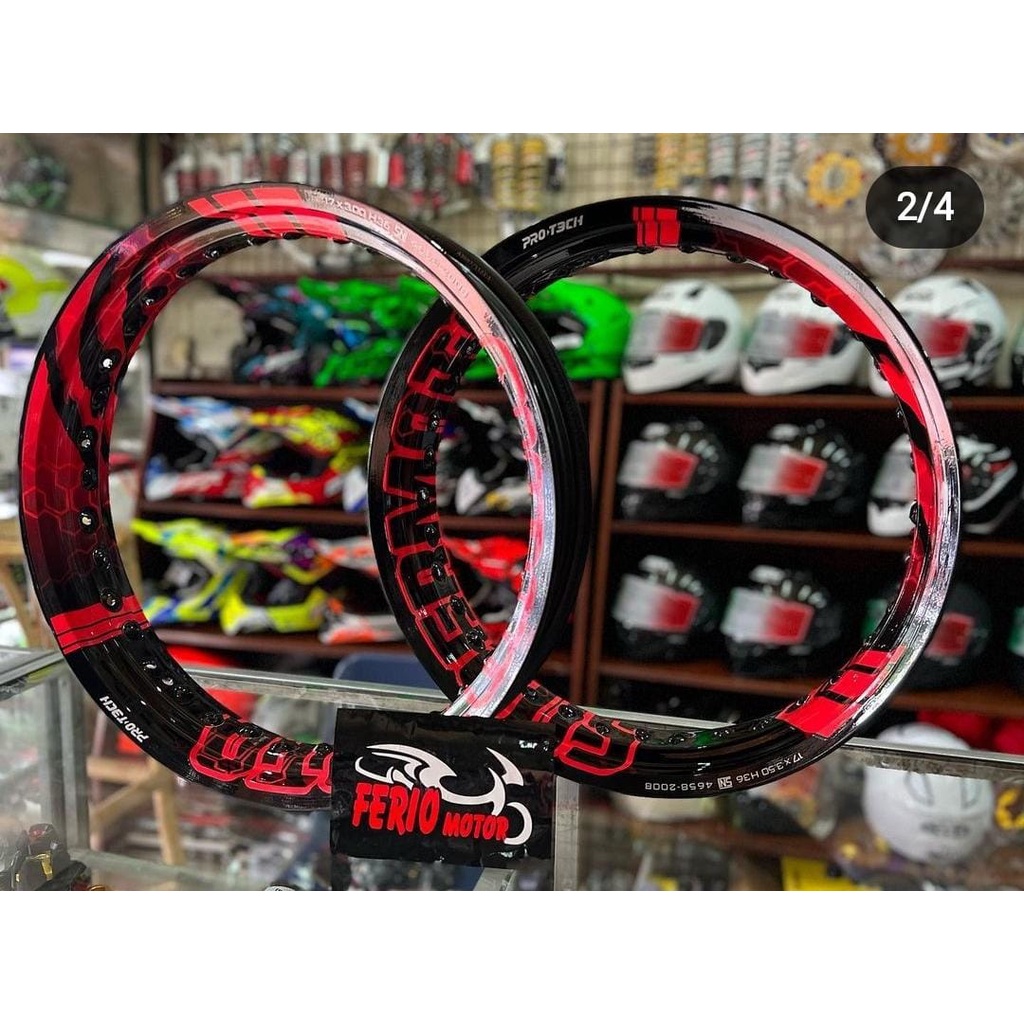 Jual VELG SUPERMOTO MERK PROTECH 1 SET DEPAN BELAKANG LB 36 MERAH HIJAU ...