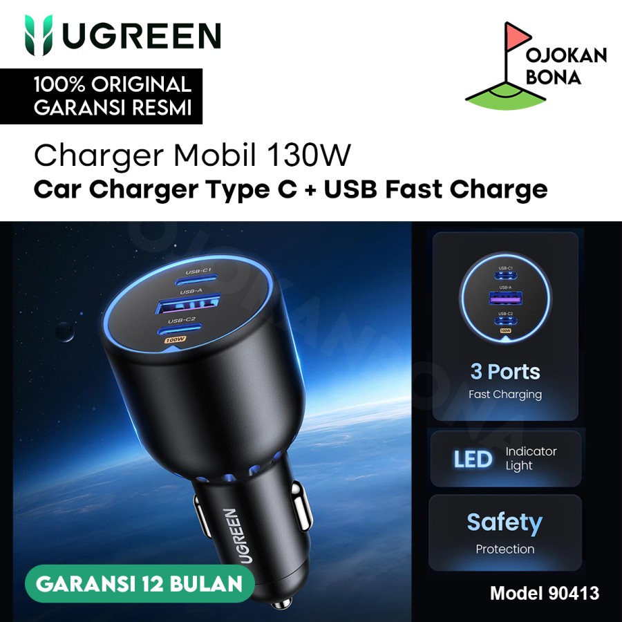 Jual UGREEN Charger Mobil Car Charger Type C + USB 130W Black 90413 ...