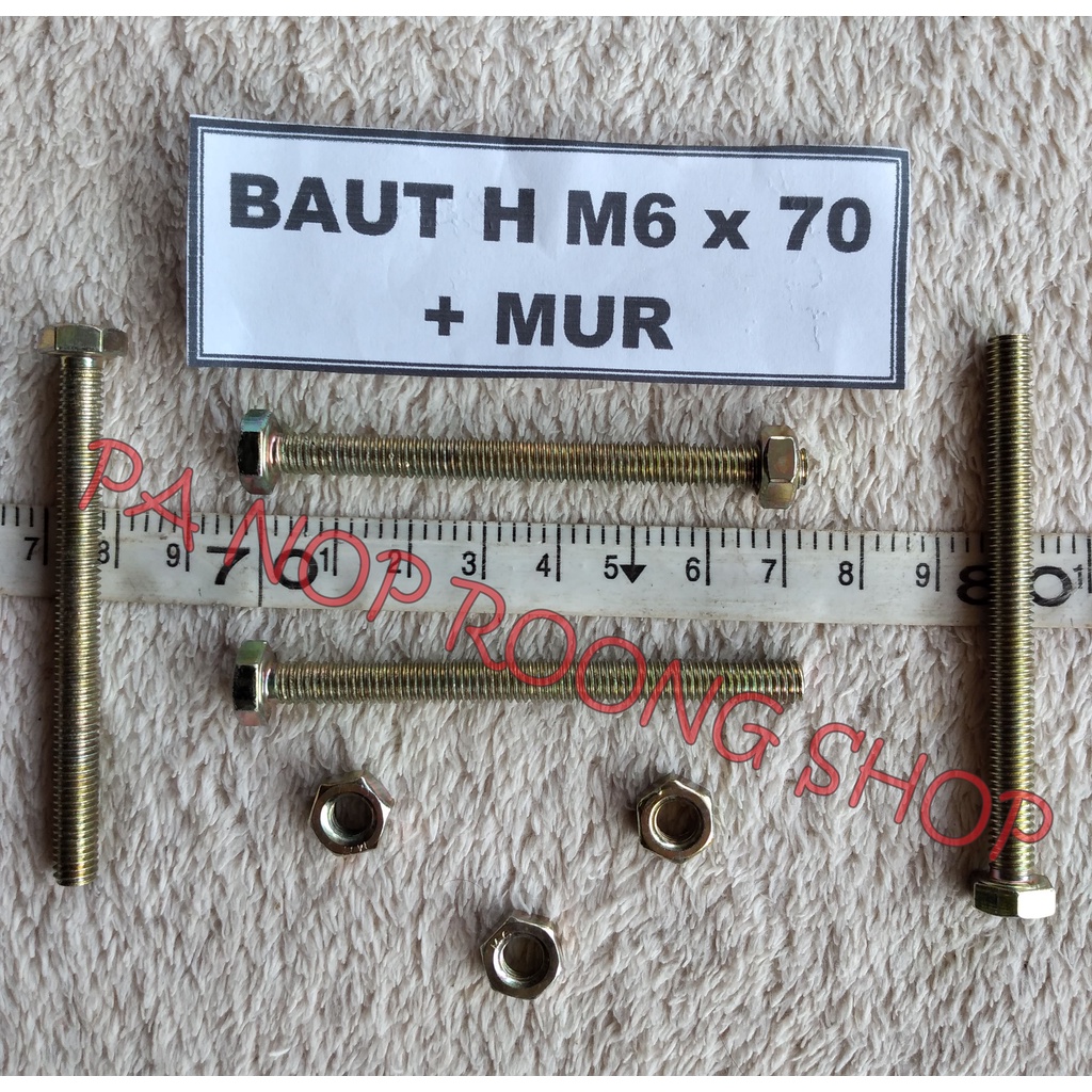 Jual BAUT H M6 x 70 + MUR (1 SET) | Shopee Indonesia