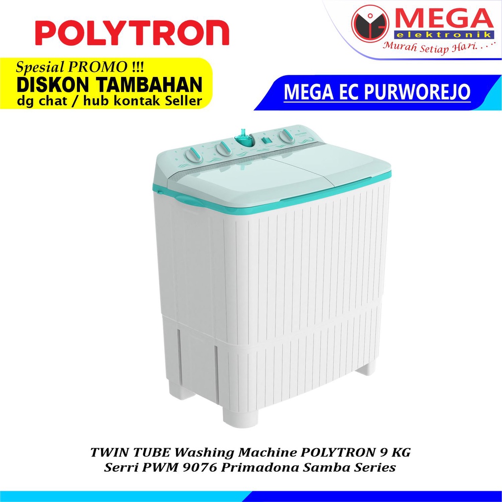 Jual MESIN CUCI POLYTRON 2 TABUNG PWM-9076 9KG HIJAB SERIES PROMO ...