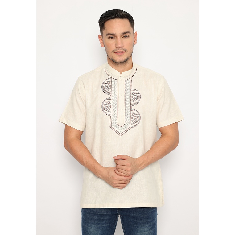 Jual Baju Koko Border Pria Lengan Pendek Al-Muddassir Cream Puff 54332 ...